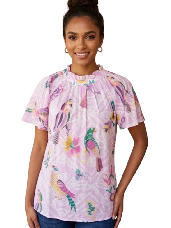Banjanan | Tops | Banjanan Joyful Floral Birds Folk Lace Mock Neck ...